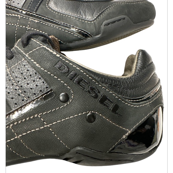 Diesel | Shoes | Diesel Korbin Ii Black Leather Y2k Square Toe Sneakers ...